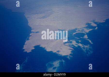 An aerial view of the Strait of Tiran, Red Sea, featuring Tiran Island ...