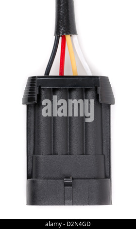 Plastic four-contact electrical connector for the car. Isolate on white ...