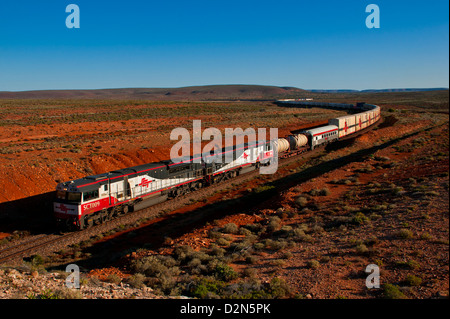 Train travelling through the Outback of South Australia, Australia ...