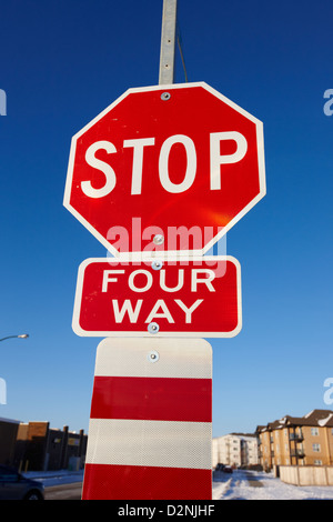 four way stop sign with crosswalk Canada Stock Photo - Alamy