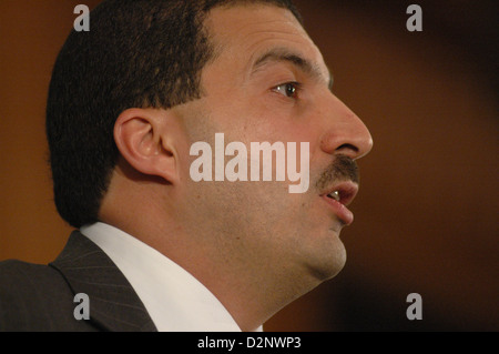Amr Khaled, popular Egyptian Islamic TV preacher, at a press conference ...