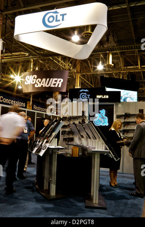 An exhibition at a weapon trade show in Abu Dhabi, United Arab Emirates ...