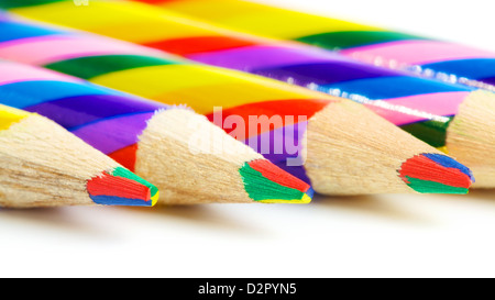 striped colorful pencils isolated on white background Stock Photo - Alamy