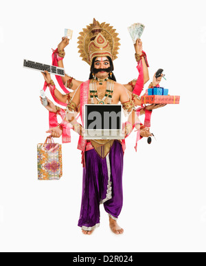 Stage artist dressed-up as Ravana and thinking Stock Photo - Alamy