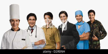 Multiple images of a man in different occupations uniforms Stock Photo ...