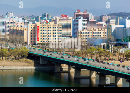 Taedong river and Skyline of Pyongyang, North Korea, Asia Stock Photo ...