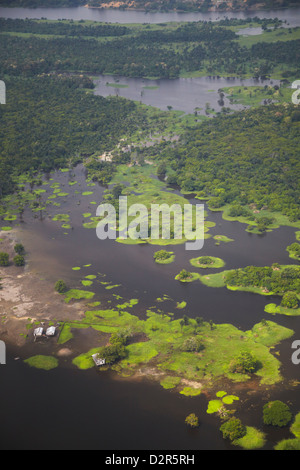 view of Rio Negro and River Amazon joining at meeting of the waters ...