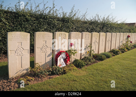 The burial place of war poet Wilfred Owen MC, CWGC Ors Communal Cemetery, Nord, France Stock ...