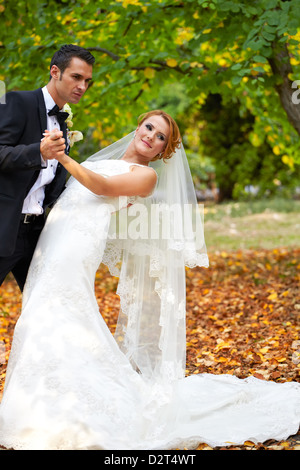 Portrait of happy groom and bride. Beautiful wedding couple Stock Photo ...