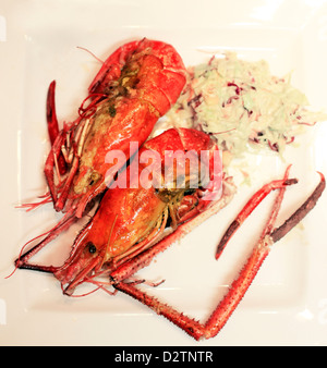 two prawns on a plate with lettuce Stock Photo - Alamy