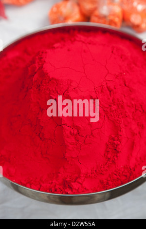 Tikka powder for the red dot worn by Hindu devotees, India, Asia Stock ...