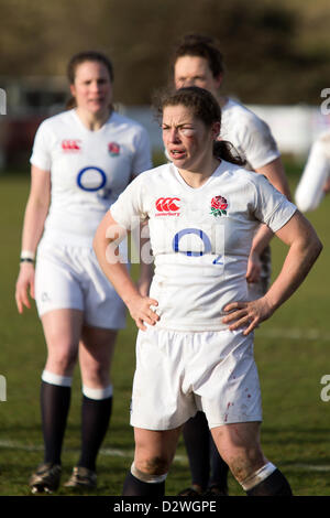 Emma Croker the England rugby hooker with a black eye 2.2.2013, Esher ...