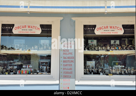 Genuine fake shop in Kalkan Turkey coastal holiday town Stock Photo - Alamy