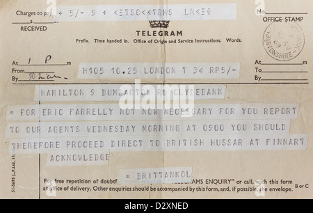 Telegram to Navy Officer telling him to go direct to ship. Britain 1960 ...