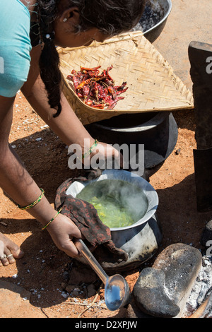 Indian Woman Cooking Outside House Stock Photo - Alamy