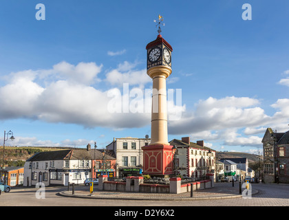 Town clock tower and weather vane, Tredegar, Blaenau Gwent Stock Photo ...