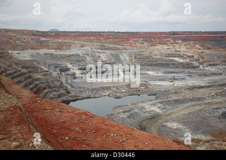 Kansanshi open cast copper mine trucks lining up at an excavator in the ...
