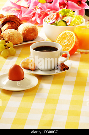 Composition with breakfast on the table Stock Photo - Alamy