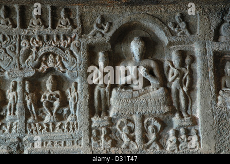 Cave 1: Sravasti Miracle - Right Wall of Vestibule. Buddha is shown in ...