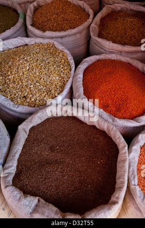 spices and grains for sale at the market, Harar, Ethiopia Stock Photo ...