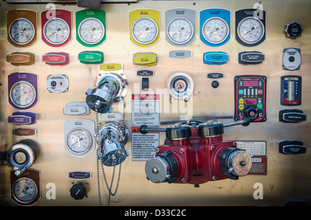 Fire truck pump panel Stock Photo - Alamy