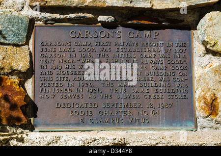 Carson's Camp historical plaque at the Silver Lake Resort, Inyo ...