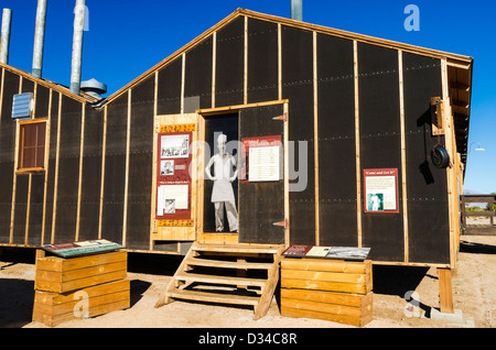 Mess hall and interpretive signs at Manzanar National Historic Site ...