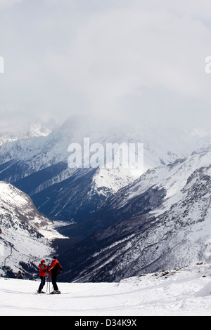 Skiers on top of the mountain. Cheget Mount. Russia. Caucasus Stock ...