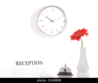 Service, hotel concept. Silver reception bell isolated on white ...