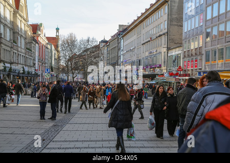 Germany, Bavaria, Munich, Marienplatz, Neuhauser Straße, 19th-century ...