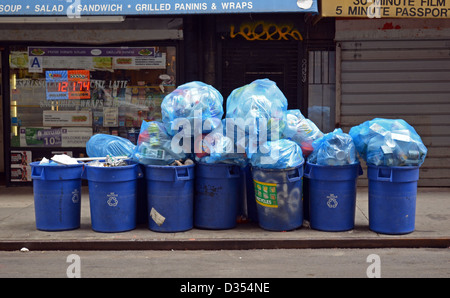 NYC garbage can and recycling bins for mixed paper, glass, metal, and ...