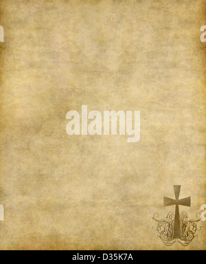 christian cross on old paper or parchment background texture Stock ...
