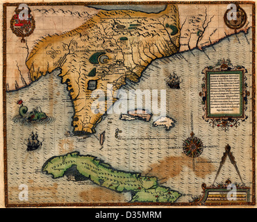Old map of Florida. By Le Moyne de Morgues, publ. 1591 Stock Photo - Alamy