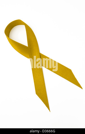 yellow ribbon-childhood cancer awareness symbol on the wooden ...