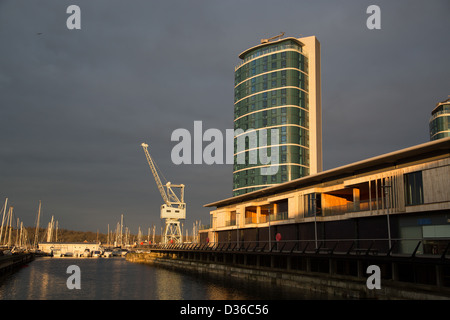 Dockside development at Chatham Maritime in Medway Kent, bathed in ...