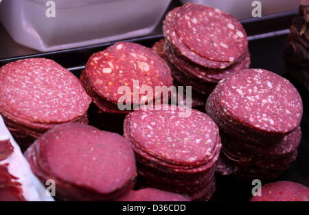 Horsemeat lies in the shop window of a horse butchery in Munich ...