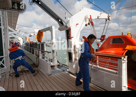 Ship's crew during a safety drill Stock Photo - Alamy