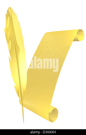 illustration of gold scroll and feather Stock Photo - Alamy
