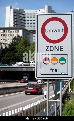 Road signs marking the environmental zone in the downtown area of the ...