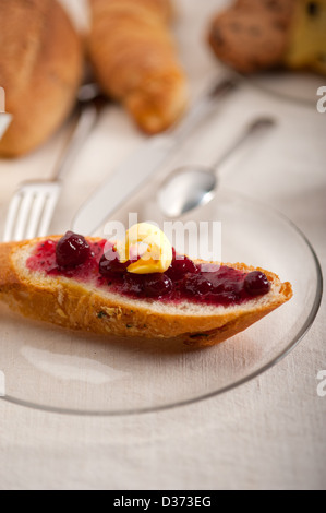 Bread butter and jam classic European breakfast Stock Photo - Alamy