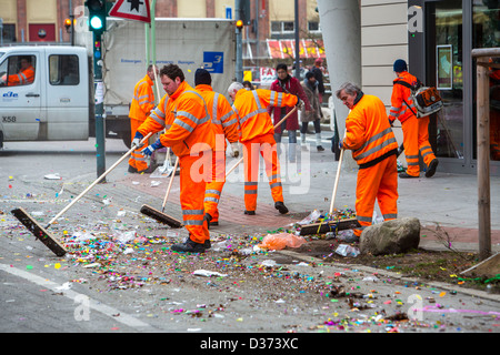 Municipal cleaning services, after a carnival parade, cleaning the ...