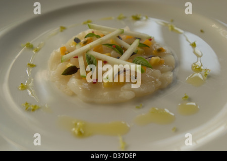 Scallop carpaccio with vanilla creme fraiche, roasted pineapple ...