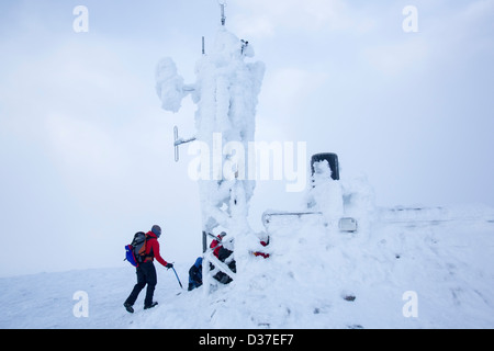Rime ice coating the automatic weather station on the summit of the ...