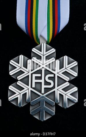 The FIS medal pictured in Schladming, Austria. The Alpine Skiing World ...