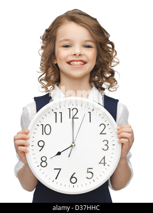 Beautiful teen school girl with big smile holding binoculars isolated ...