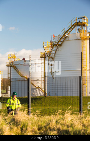 A security guard at the Rampside gas terminal in Barrow in Furness ...