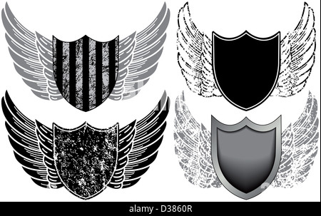 Grunge Winged Shields Stock Photo - Alamy