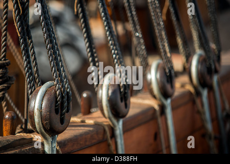 Block-and-tackle blocks, 19th-century artwork. These devices are part ...