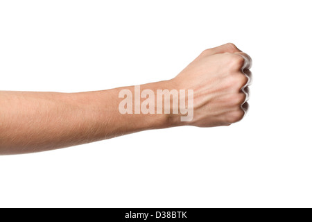 Man's hand with closed fist, isolated on white background. High ...