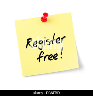 attached yellow note with free text blue background Stock Photo - Alamy